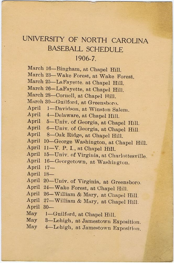 Schedules: Baseball : UNC Sports Archives